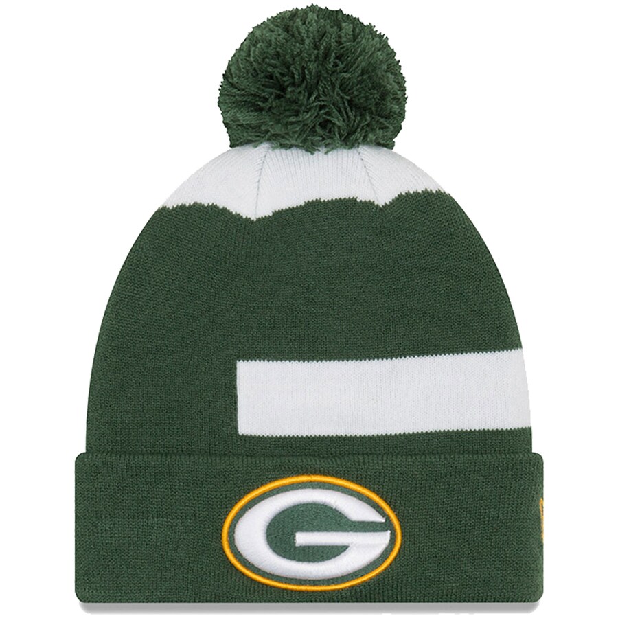 New Era Green Bay Packers Green Logo Whiz 3 Cuffed Pom Knit Hat