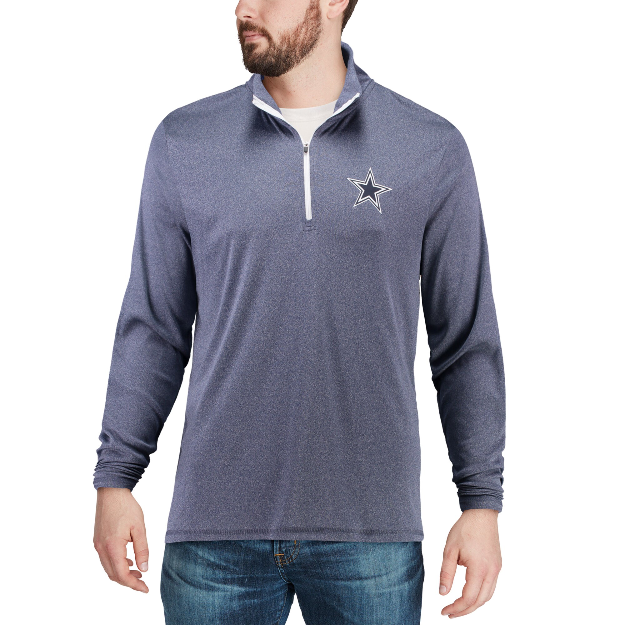 Dallas Cowboys Heathered Navy Arnie 1/4-Zip Pullover Jacket