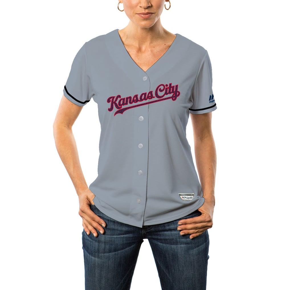 Womens Kansas City Royals Majestic Gray Fashion Stars And Stripes Cool Base Jersey