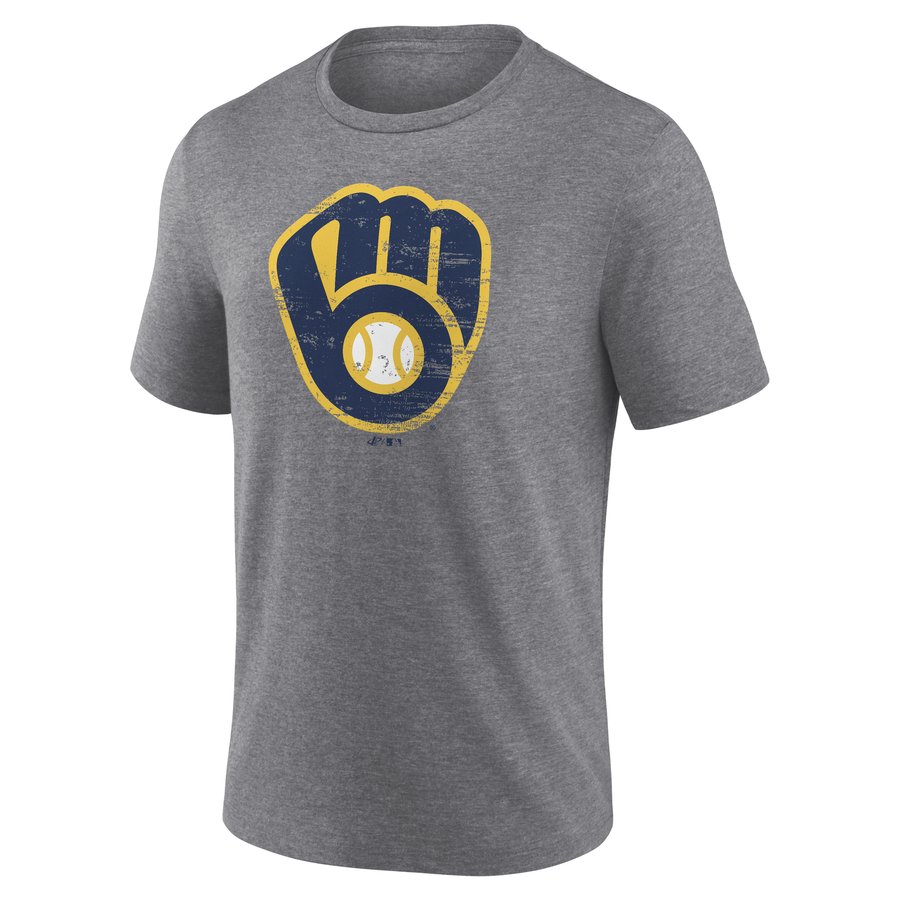 Men's Milwaukee Brewers Gray Heritage Custom Name & Number Tri-Blend T ...