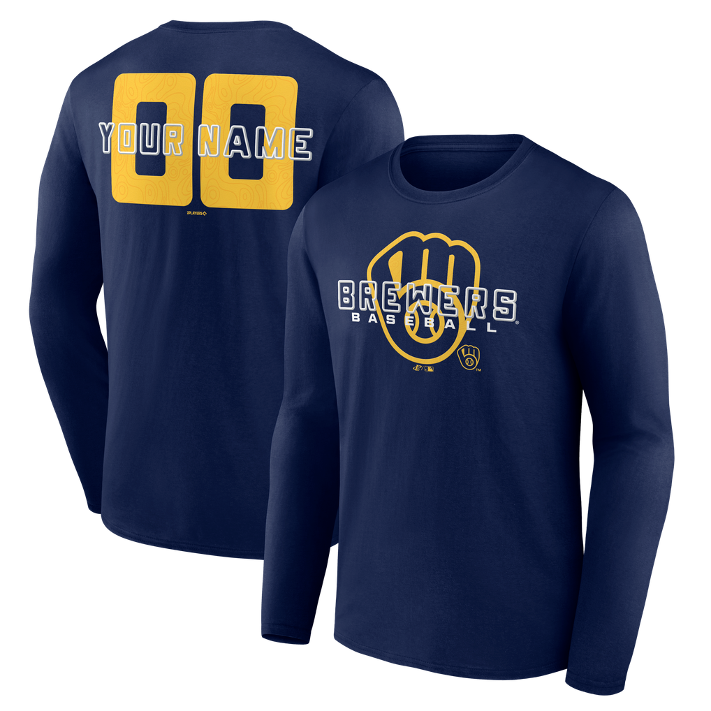 Men's Milwaukee Brewers Navy Custom Stellar Long Sleeve T-Shirt