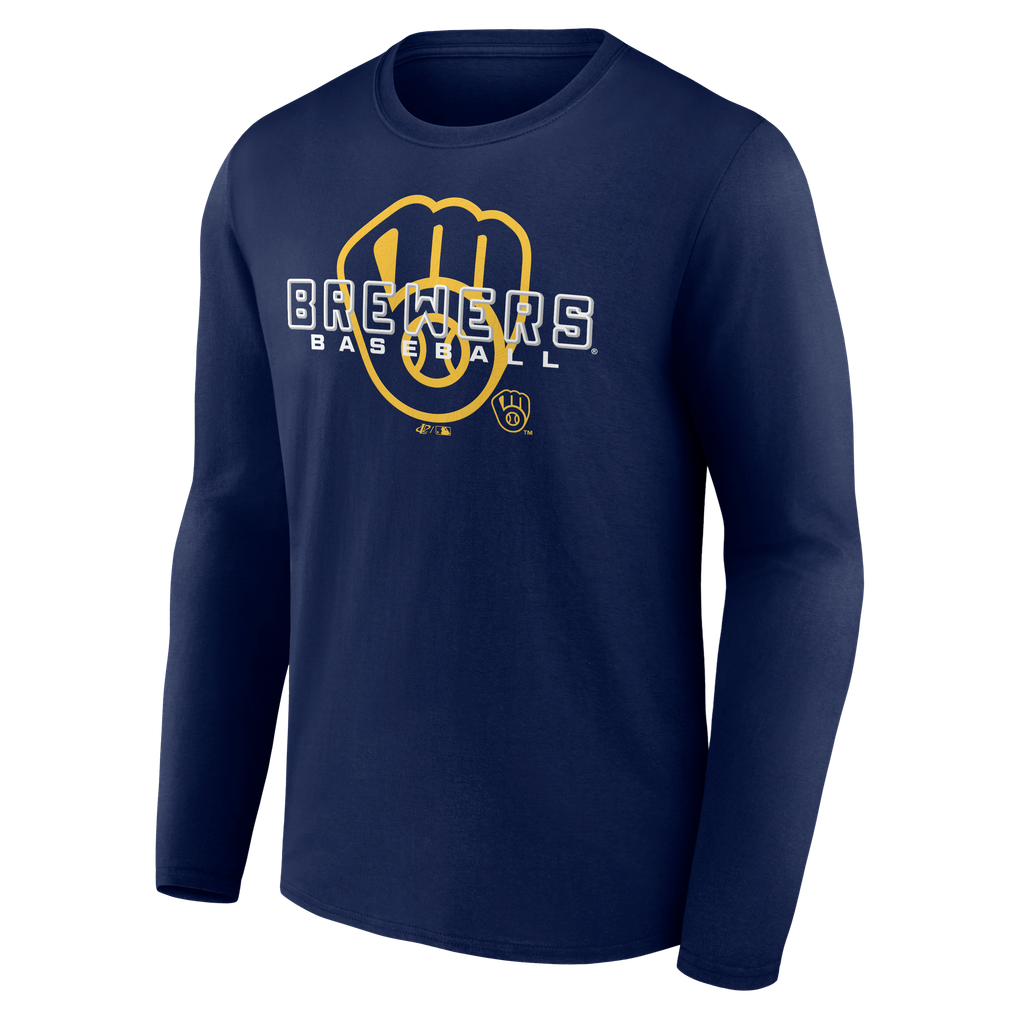 Men's Milwaukee Brewers Navy Custom Stellar Long Sleeve T-Shirt