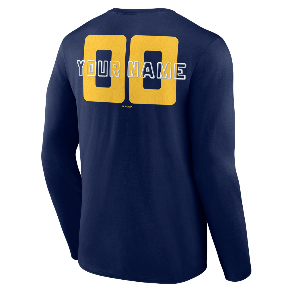 Men's Milwaukee Brewers Navy Custom Stellar Long Sleeve T-Shirt