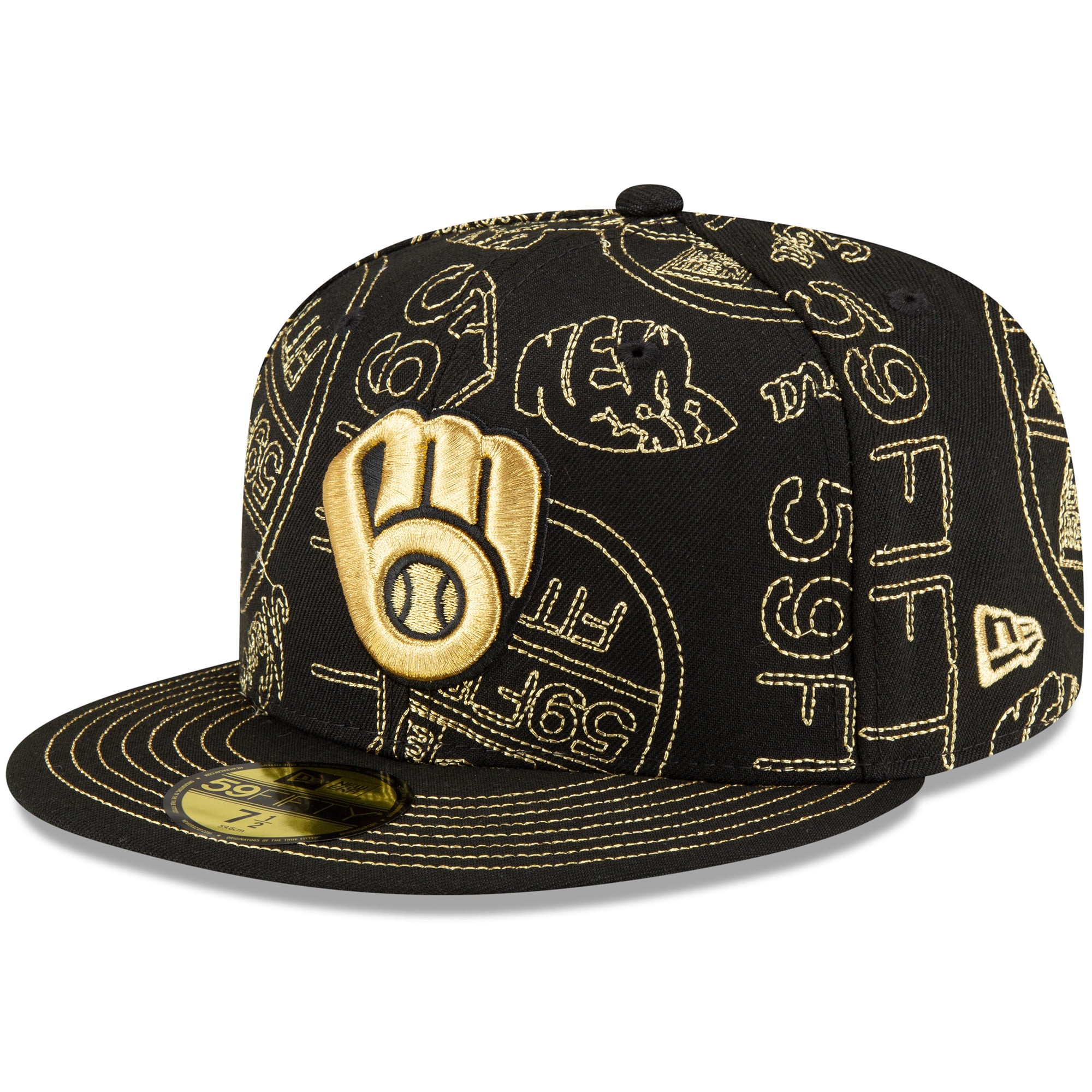 Men's Milwaukee Brewers New Era Black 59FIFTY Day Allover Fitted Hat