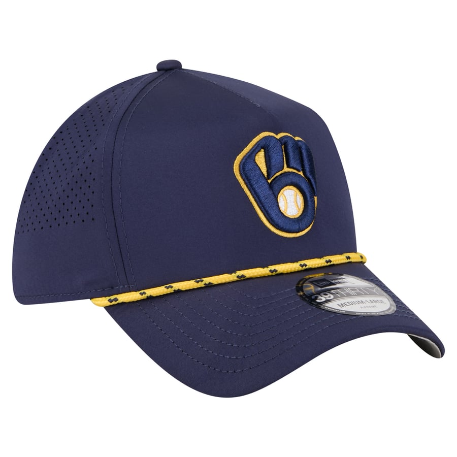 Men's Milwaukee Brewers New Era Navy 39THIRTY A-Frame Perforated Flex Hat