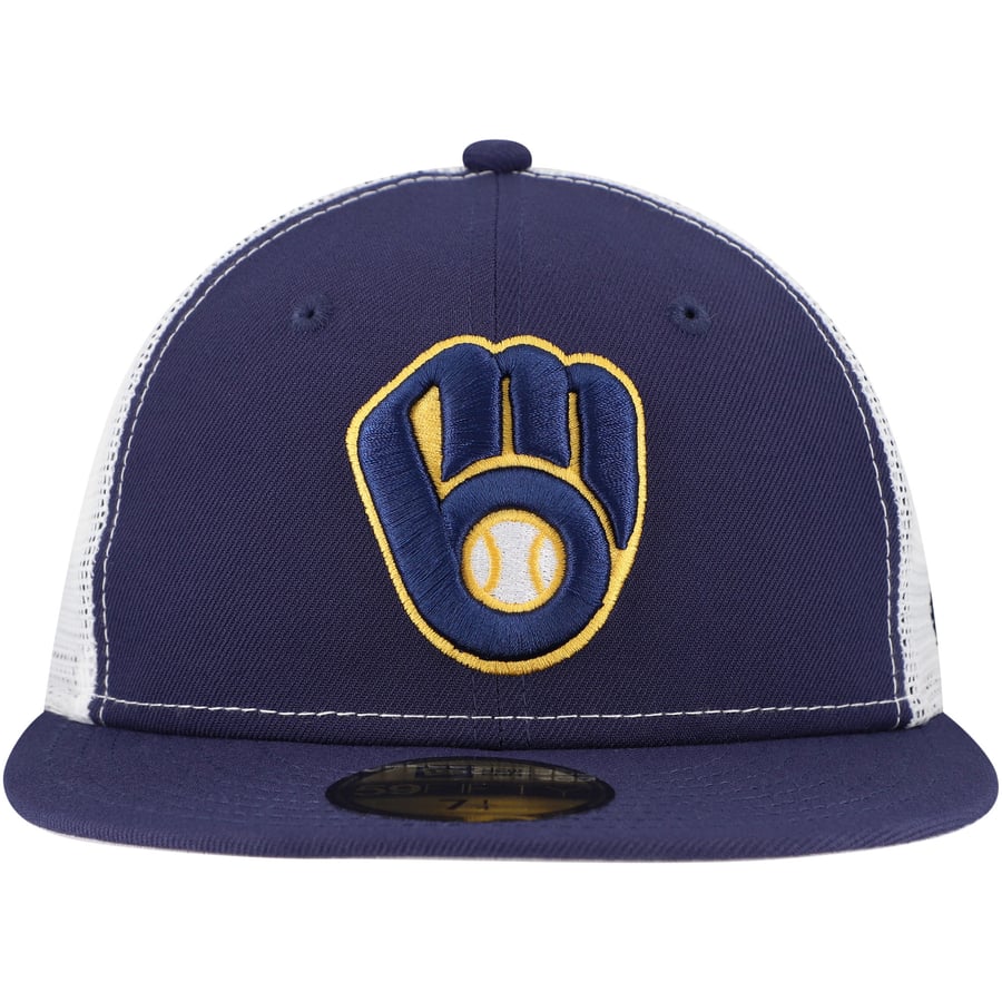 Men's Milwaukee Brewers New Era Navy Team Color 59FIFTY Trucker Fitted Hat