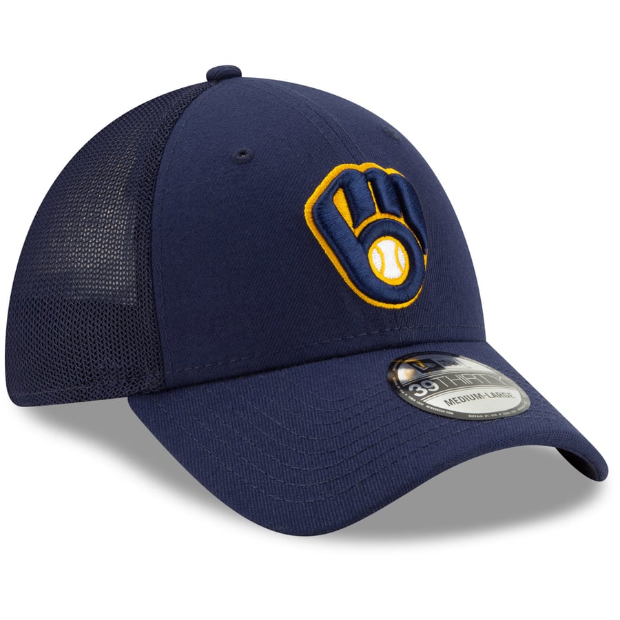 Men's Milwaukee Brewers New Era Navy Team Mesh 39THIRTY Flex Hat