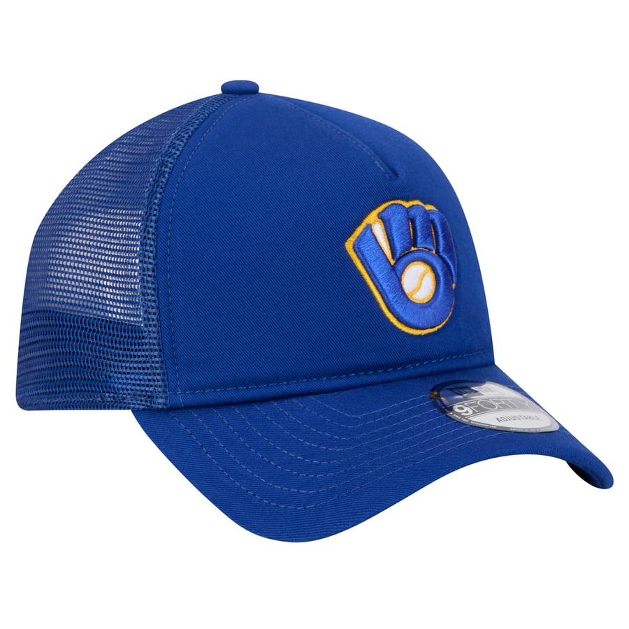 Men's Milwaukee Brewers New Era Royal 9FORTY A-Frame Trucker Adjustable Hat