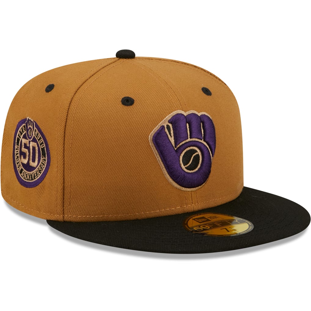 Men's Milwaukee Brewers New Era Tan/Black 50th Anniversary Cooperstown ...