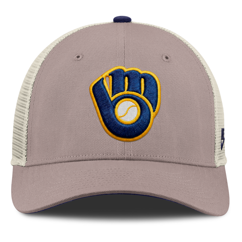 Men's Milwaukee Brewers Nike Khaki Cooperstown Rise Adjustable Trucker Hat