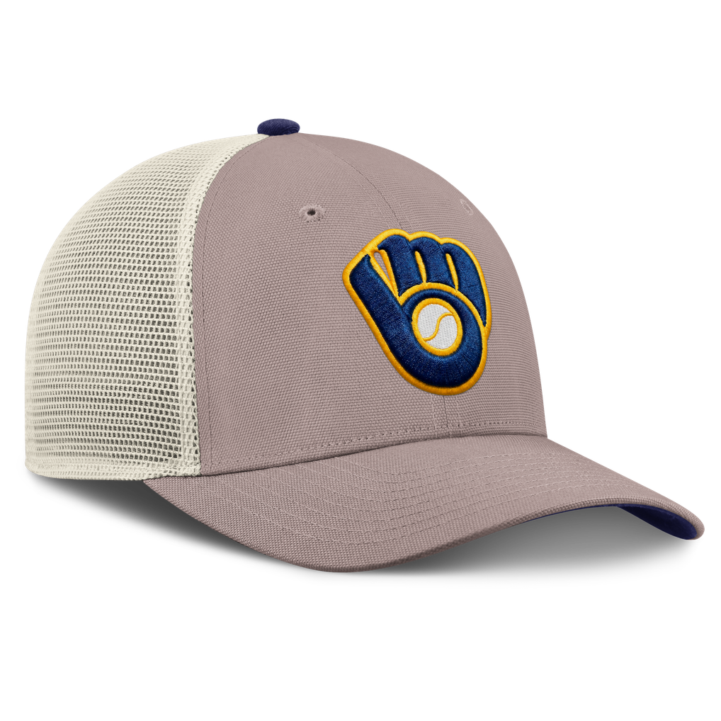 Men's Milwaukee Brewers Nike Khaki Cooperstown Rise Adjustable Trucker Hat