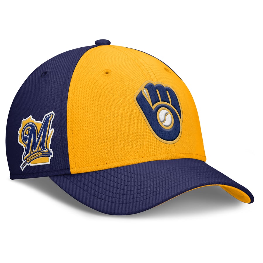 Men's Milwaukee Brewers Nike Navy/Gold Rise Swoosh Performance Flex Hat