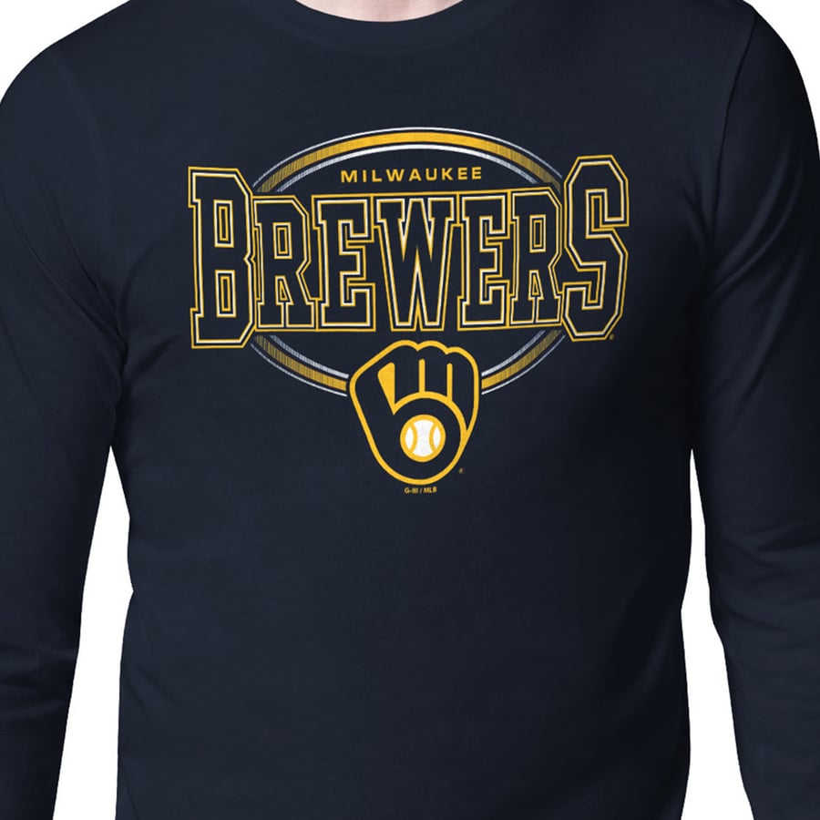 Men's Milwaukee Brewers Starter Navy Team Track Graphic Long Sleeve T-Shirt
