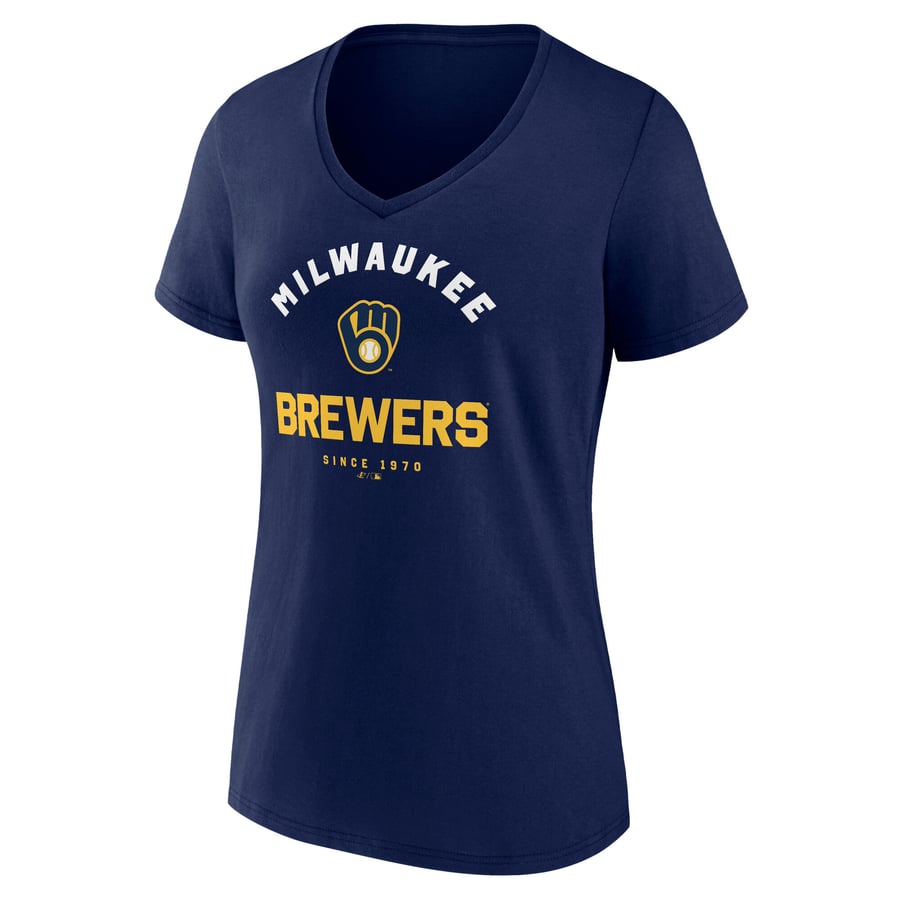 Women's Milwaukee Brewers Logo Athletic Navy Unrivaled V-Neck T-Shirt