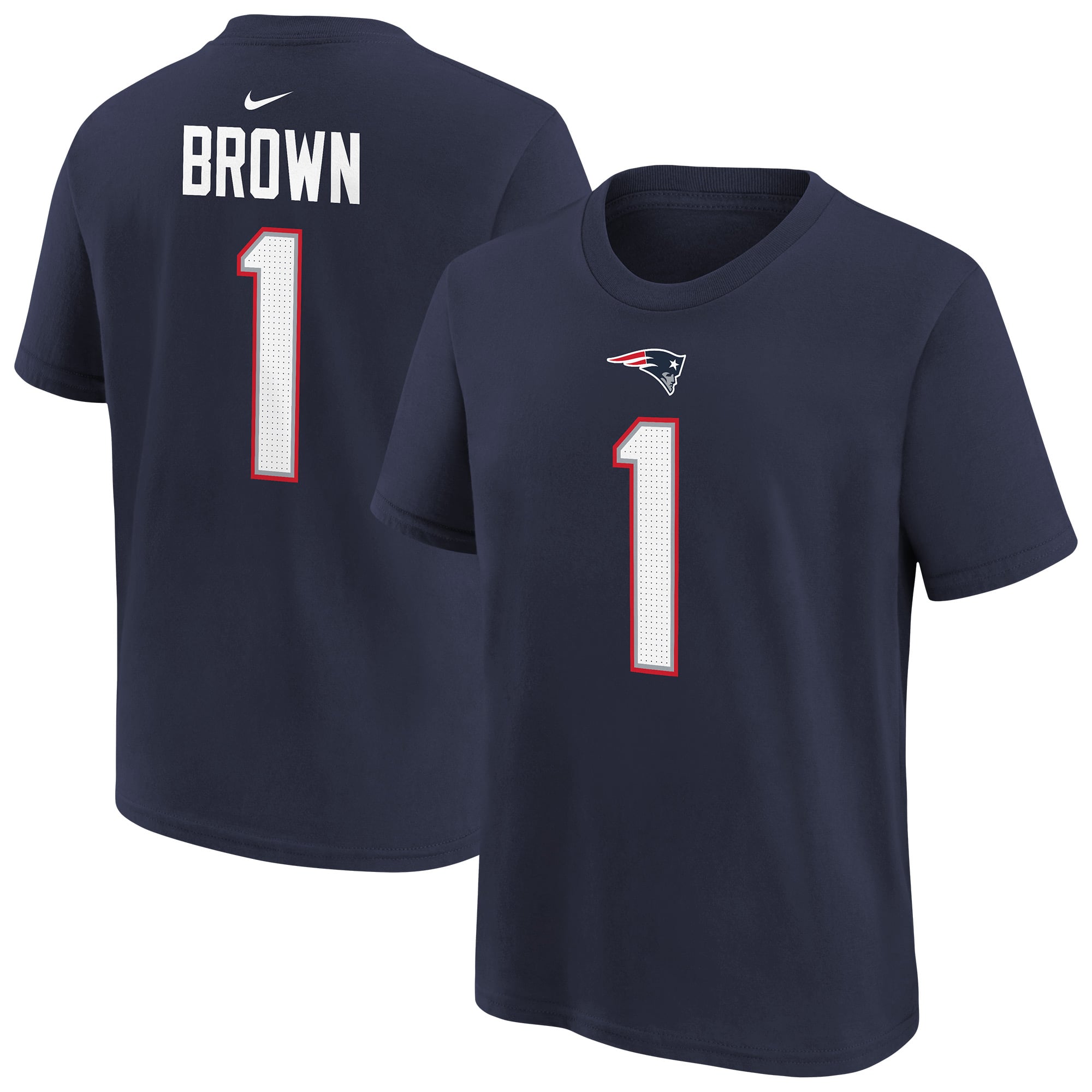 Youth New England Patriots A J Brown Nike Navy Name And Number T Shirt