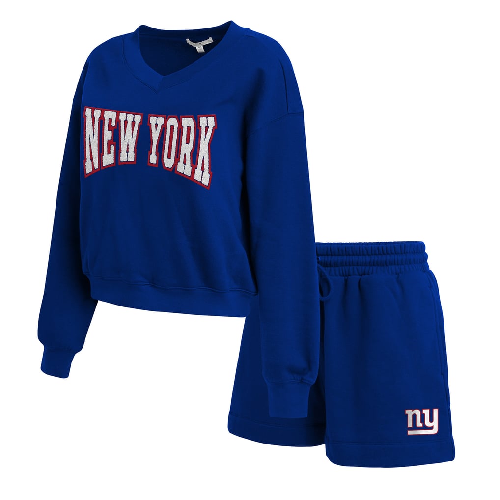 Women's New York Giants WEAR by Erin Andrews Royal Fleece V-Neck Lounge Set