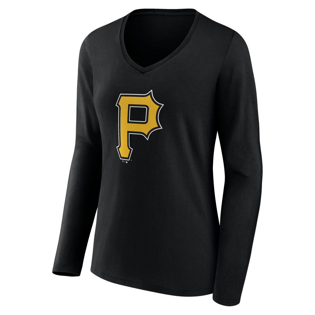 Womens Pittsburgh Pirates Black Logo Long Sleeve V Neck T Shirt